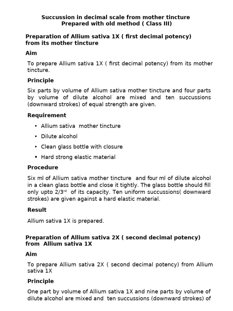 Succussion in Decimal Scale From Mother Tincture - Old Method | PDF