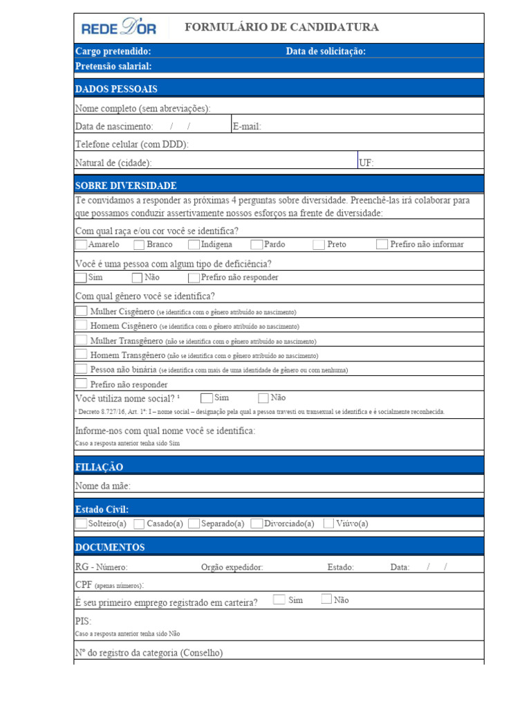 Formulário de Candidatura Diversidade | PDF | Gênero | Estudos de Gênero