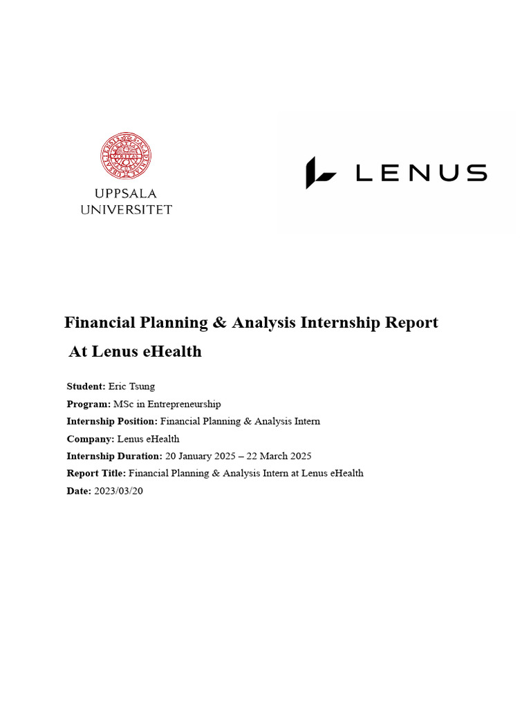 Eric Tsung's FP&A Internship Report | PDF | Mentorship | Marketing Research
