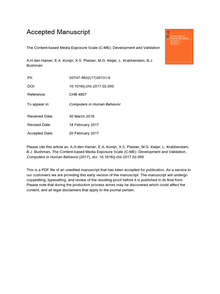 Content-Based Media Exposure Scale (C-ME) | PDF