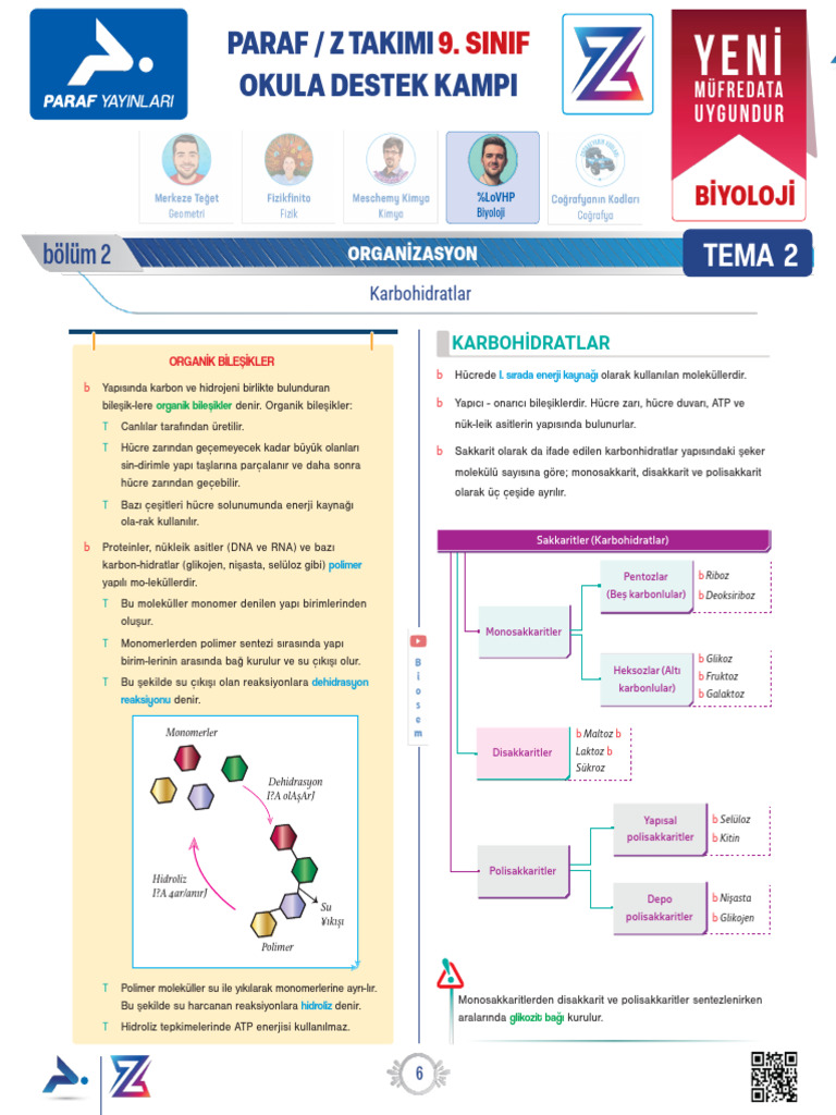 9.sinif Biyoloji Yeni Mufredat Karbonhidratlar Konu Anlatimi | PDF