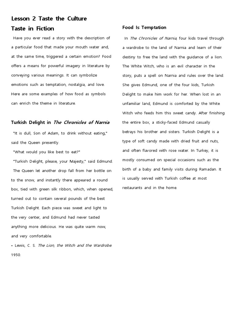 Lesson 2 Taste the Culture | PDF | The Chronicles Of Narnia | Foods