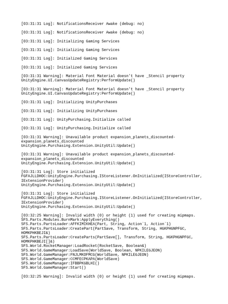 Unity Game Initialization Logs | PDF