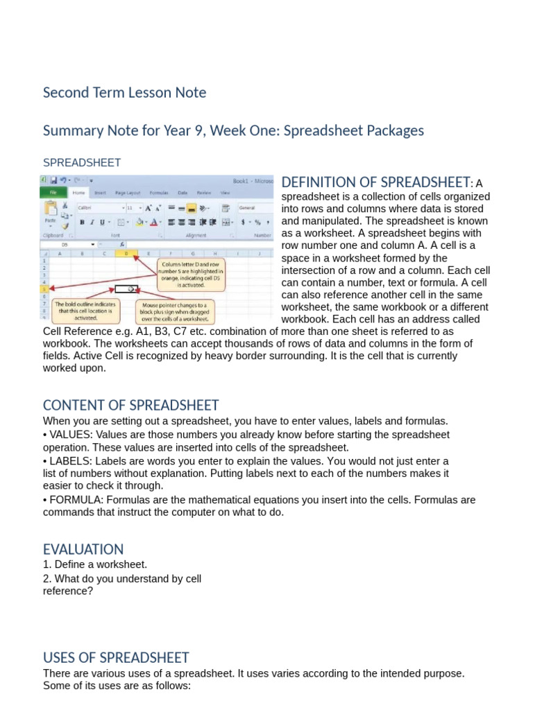 Year 9 Spreadsheet Lesson Overview | PDF | Spreadsheet | Logic Gate