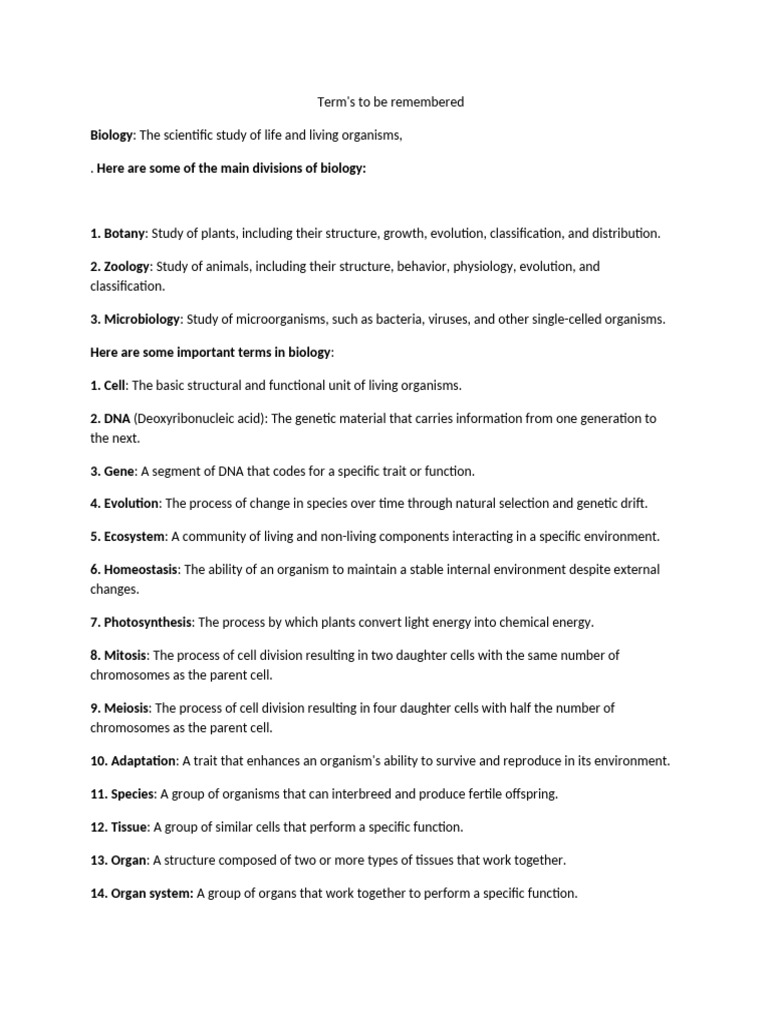Key Biology Terms and Concepts | PDF | Biology | Cell (Biology)