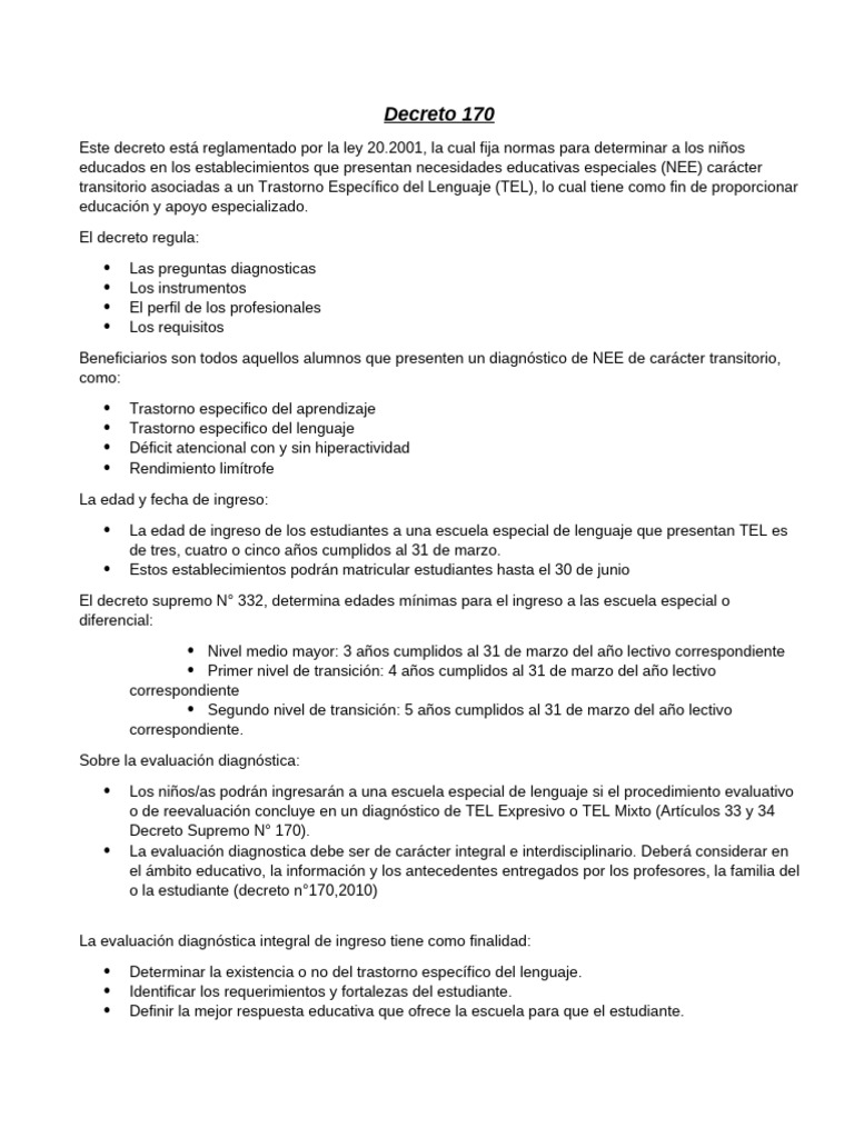Decreto 170 TEL | PDF | Educación especial | Escuelas