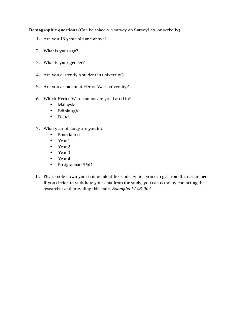 Demographic and semi-structured interview questions v1 2025 (1) | PDF ...