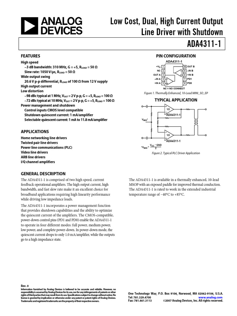 Low-Cost Dual High Current Line Driver | PDF | Amplifier | Electricity