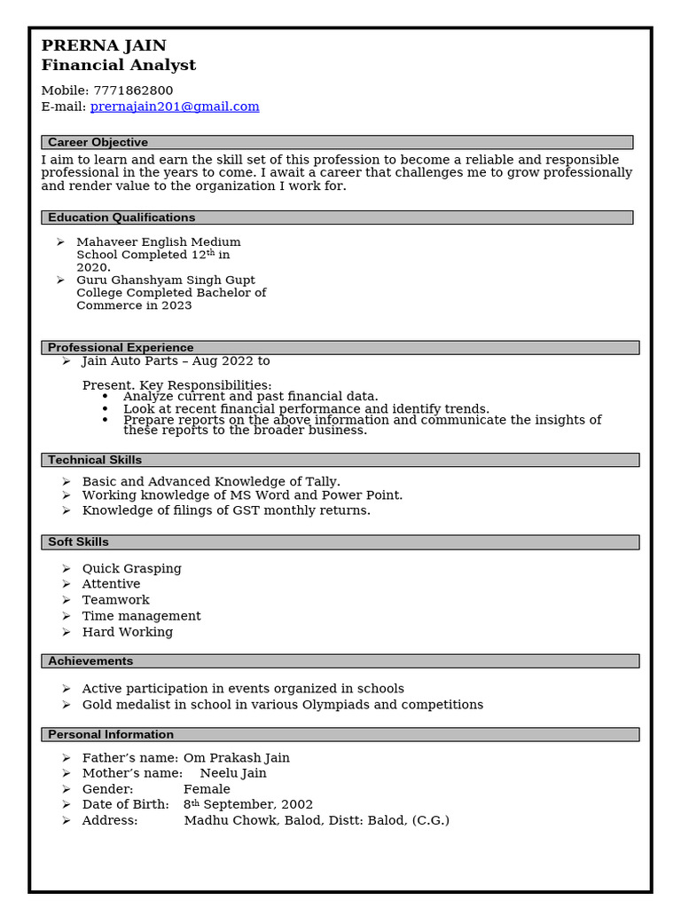 Prerna Jain CV | PDF