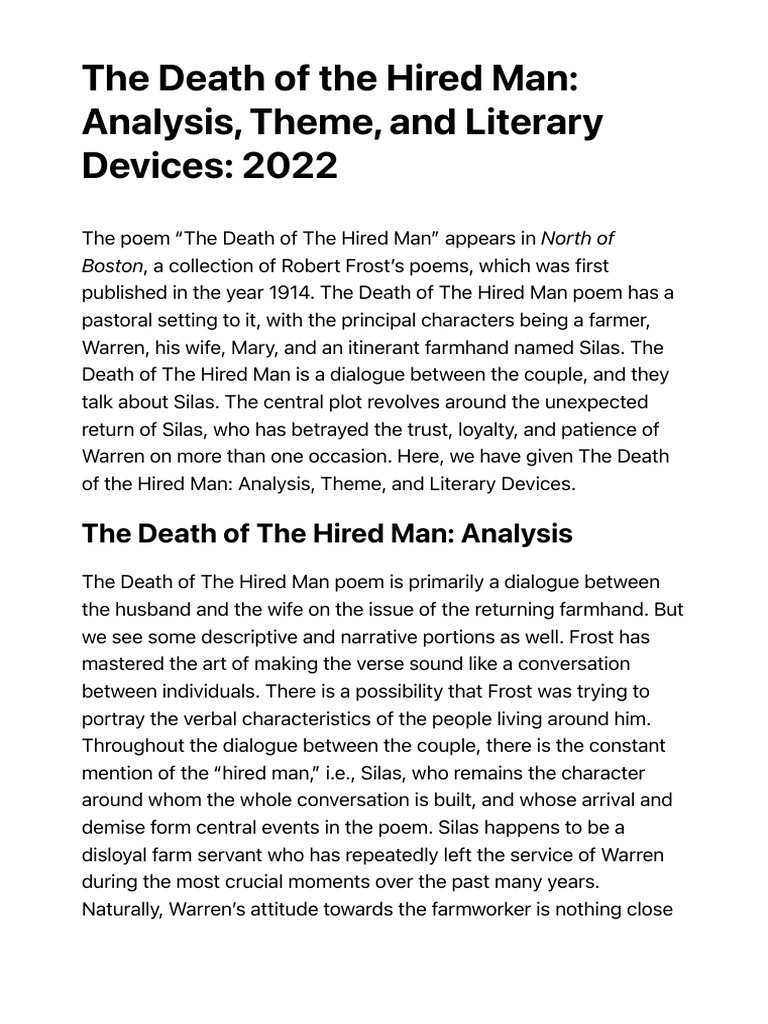 Analysis of Frost's "The Death of the Hired Man" | PDF | Poetry ...
