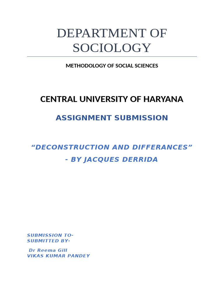 vikas pandey derrida assignment[1] | PDF | Deconstruction | Jacques Derrida