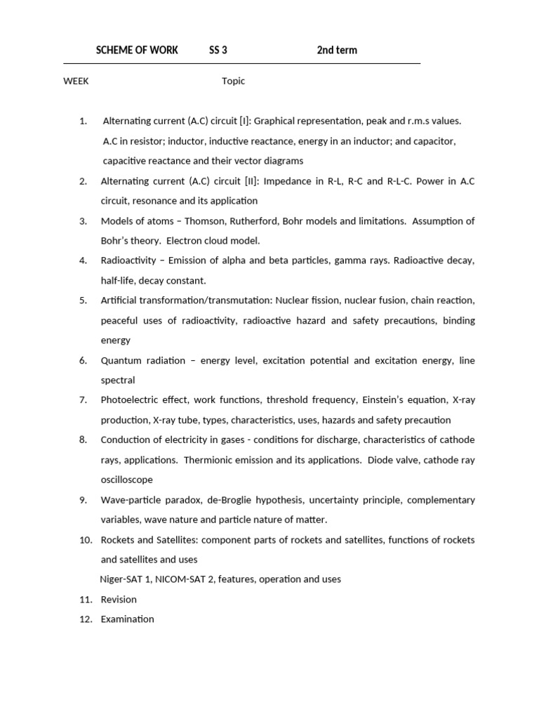 Phy Ss 3 2nd Term Lesson Plan | PDF | Radioactive Decay | Electron