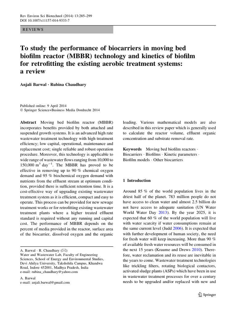 To Study The Performance of Biocarriers in Moving Bed | PDF | Biofilm ...