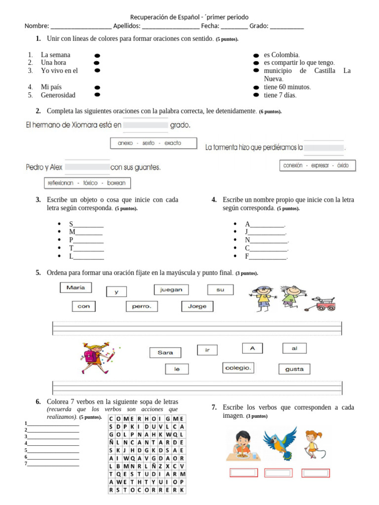 Recuperación_de_Español_Grado_3_primer_periodo | PDF