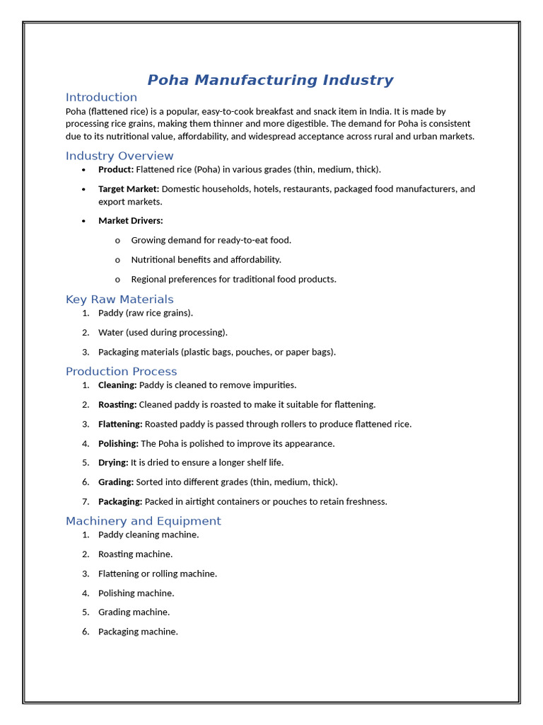 Industry Profile (POHA) | PDF | Rice | Economies