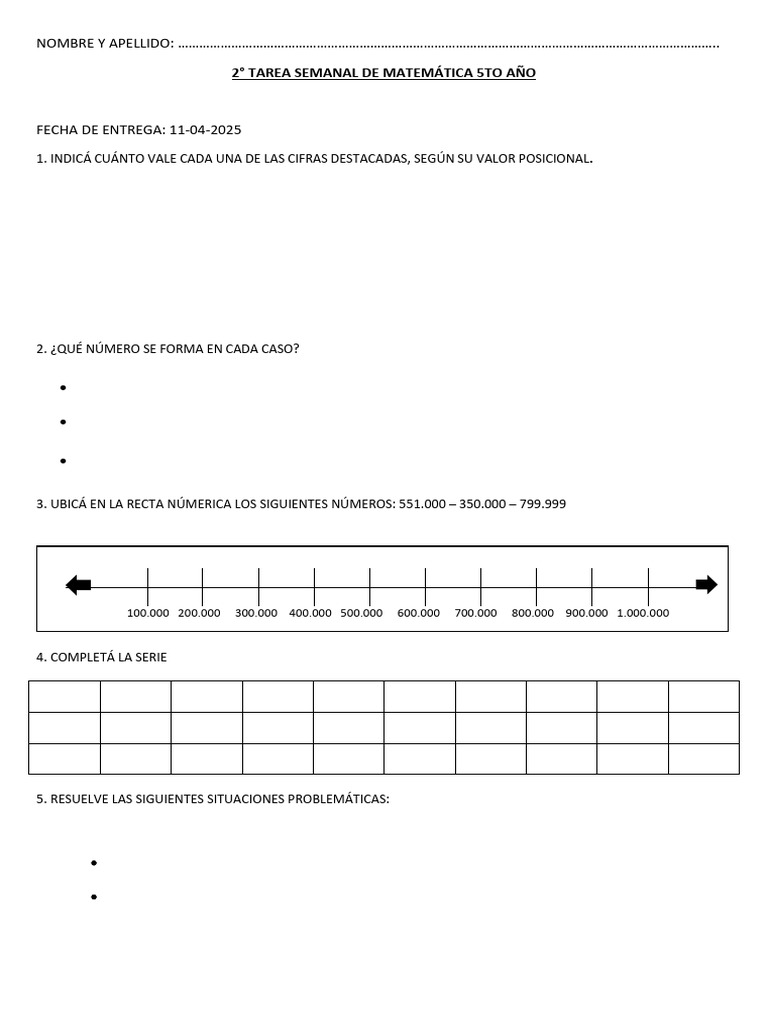 2da Tarea Semanal Matemática 5to | PDF