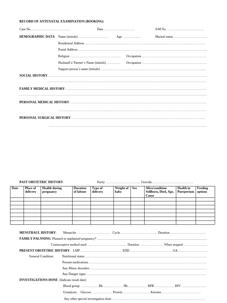 Anc Long Booking Format | PDF | Childbirth | Medical Specialties
