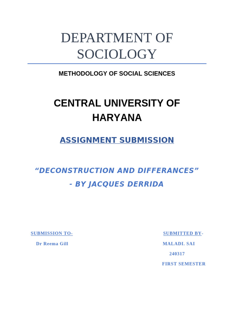 Maladi. Sai Derrida Assignment 240317 New | PDF | Deconstruction | Jacques Derrida