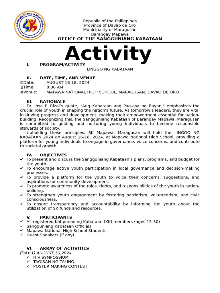 Linggo NG Kabataan Activity Design | PDF