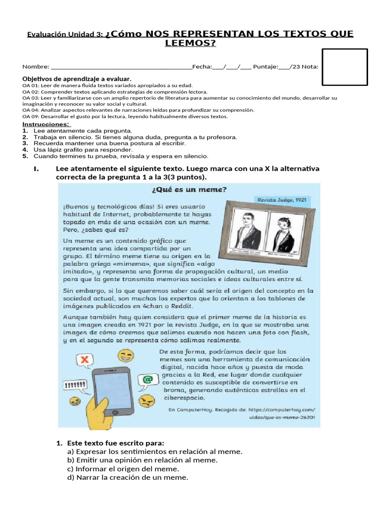 Evaluacion Unidad 3 Sexto Basico | PDF | Narración