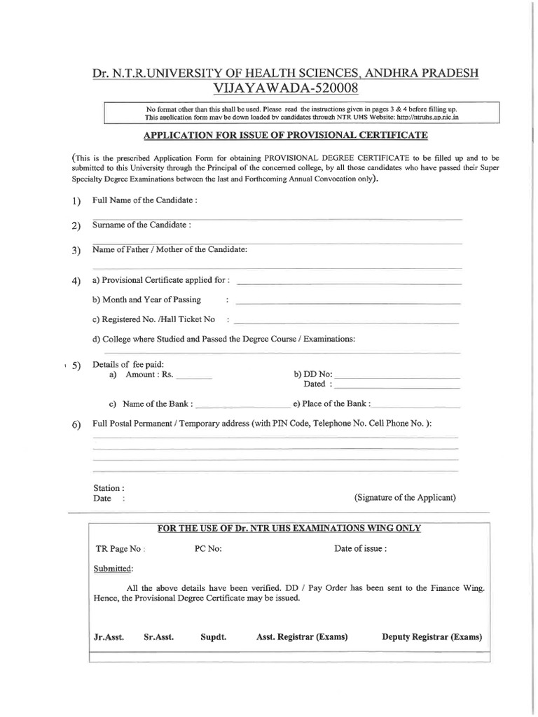 Super Speciality Provisional Certificate Application Form | PDF