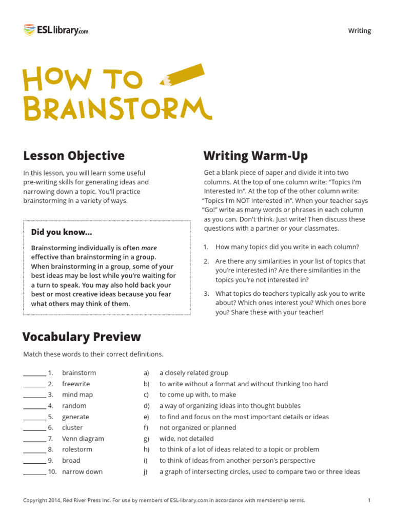 How To Brainstorm - ESL Library | PDF | Brainstorming | Human Communication
