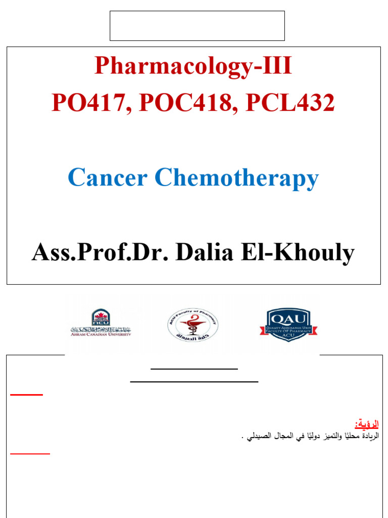 Lect 1,2,3,4 (Cancer Chemo) - DR - Dalia - Pharma III | PDF | Mitosis | Cell Cycle