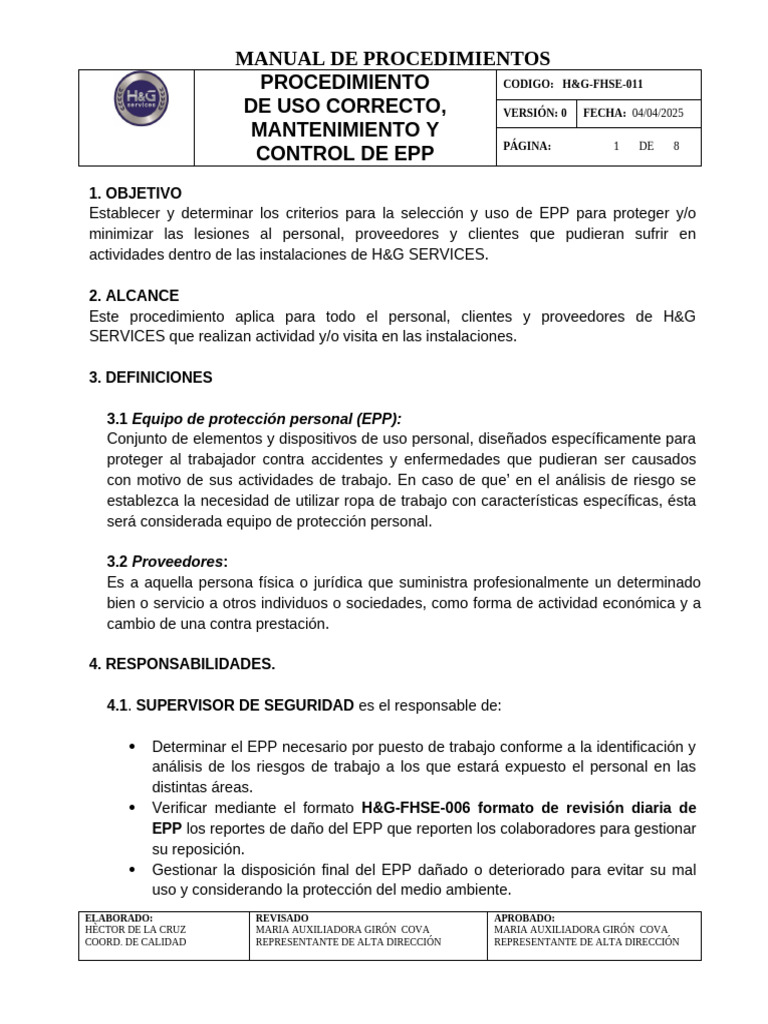 Procedimiento de Uso de Epp | PDF | Gestión de recursos humanos