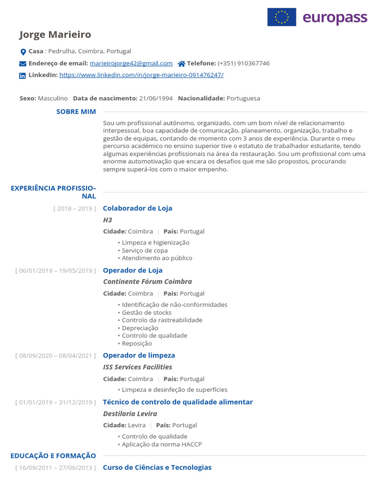CV - Jorge Marieiro | PDF | Portugal | Comunicação