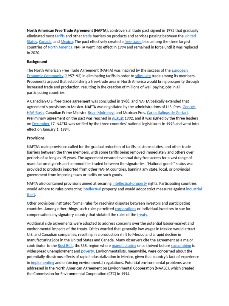 Overview of NAFTA and Its Impact | PDF | North American Free Trade ...