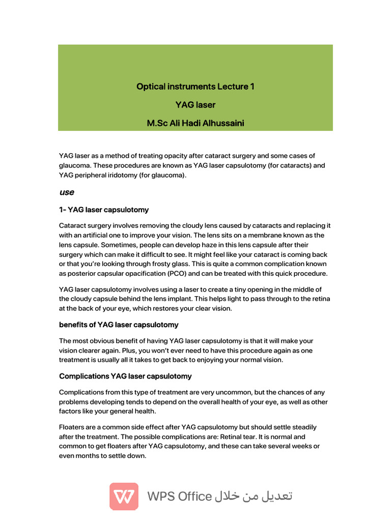 YAG Laser Capsulotomy Overview | PDF | Cataract | Glaucoma