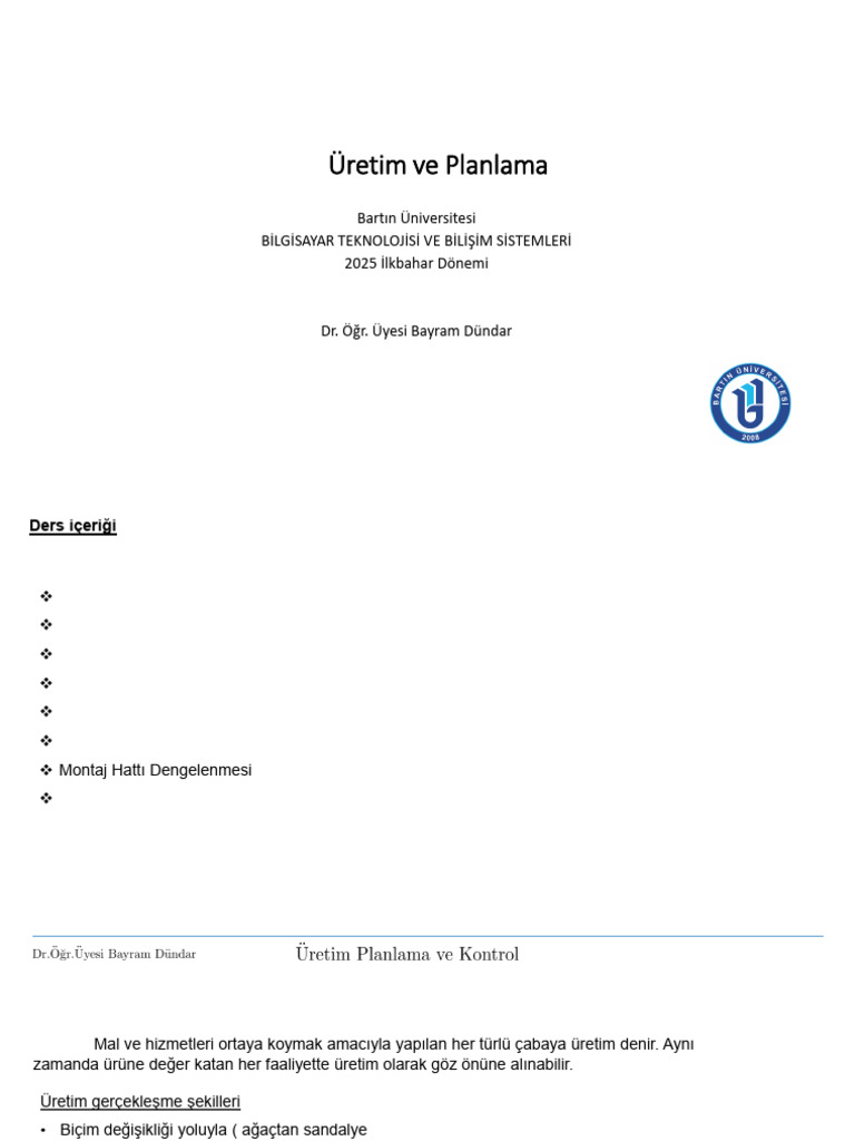 Uretim Ve Planlama Vize Oncesi Ders Notlari | PDF