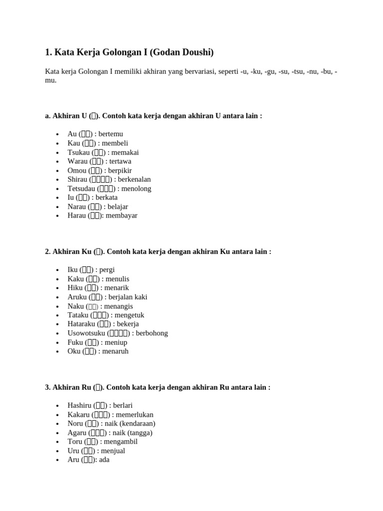 Panduan Lengkap Kata Kerja Jepang | PDF