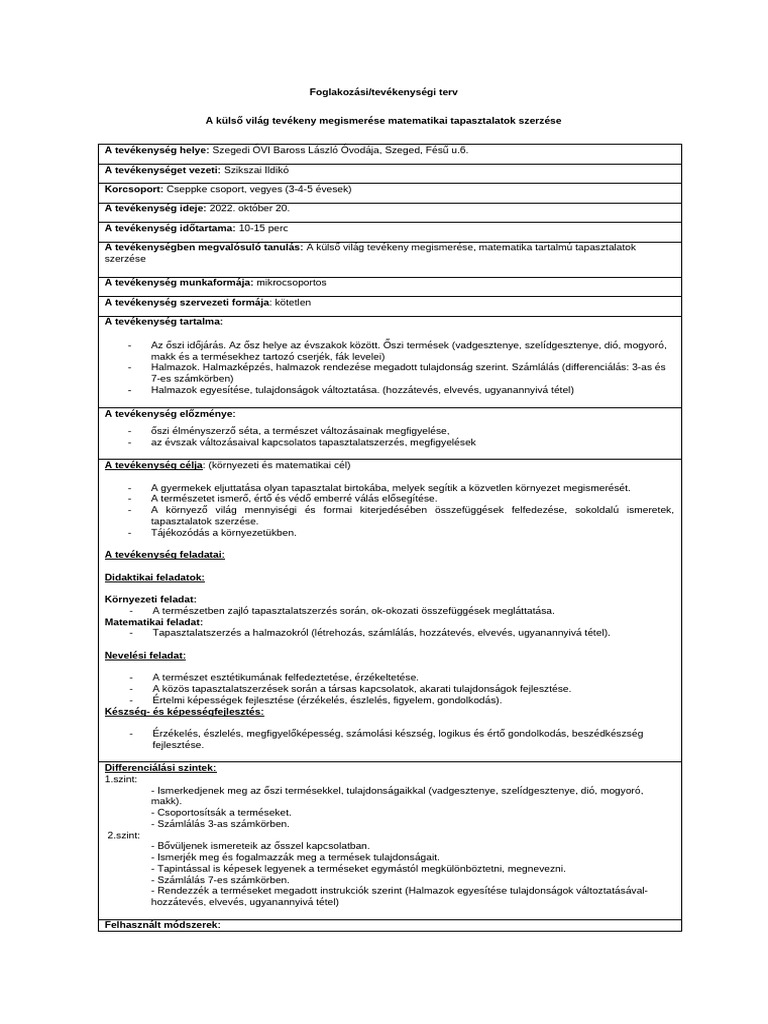 Környezet Tervezet-Őszi Termések | PDF