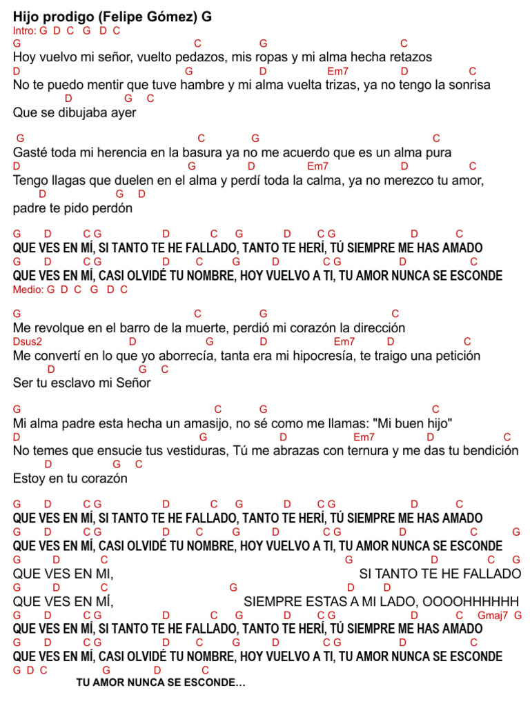 Canto Hijo prodigo (Felipe Gomez) | PDF