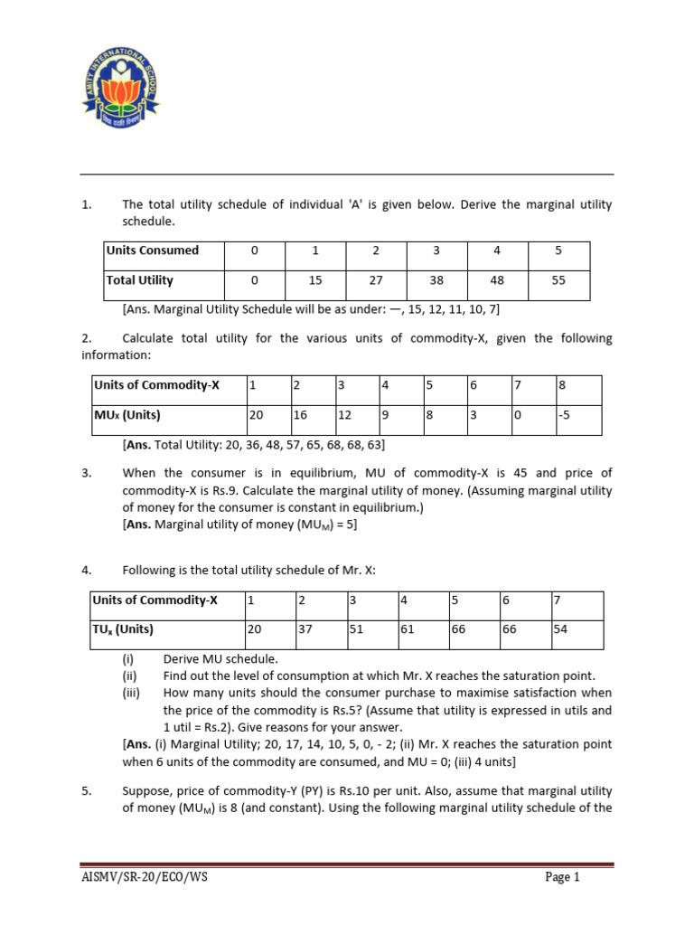 Numericals On Consumer Equilibrium by Cardinal Approach | PDF | Utility ...