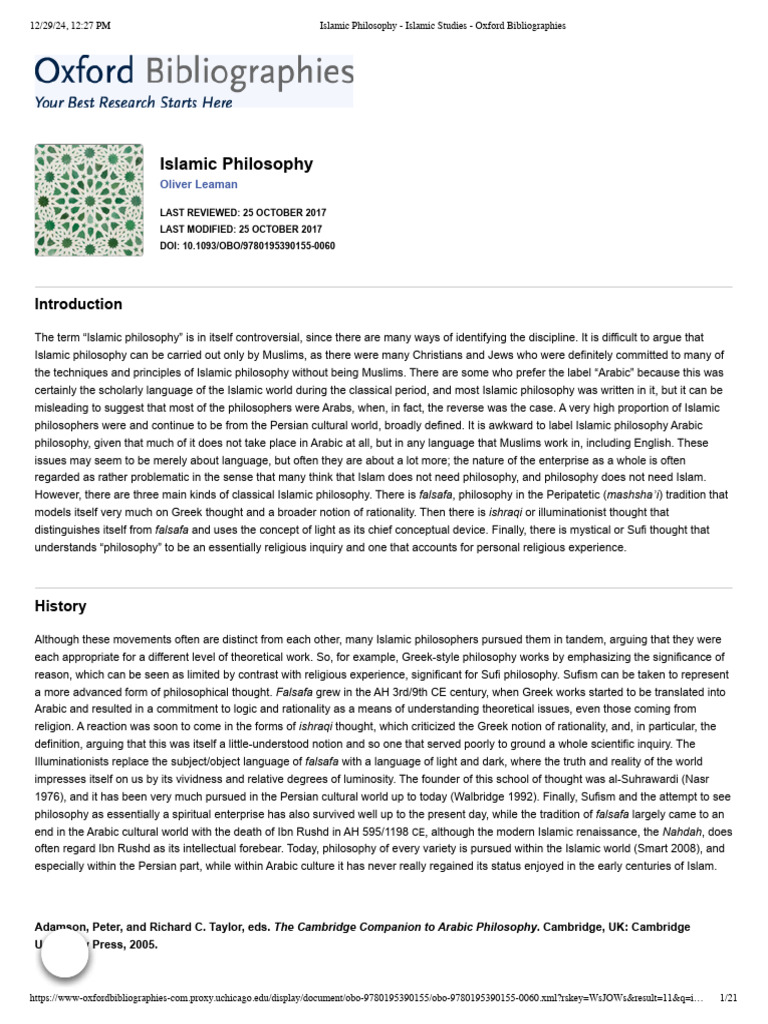 Overview of Islamic Philosophy | PDF | Islamic Philosophy | Sufism
