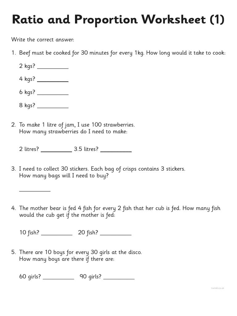 Ratio & Proportion Worksheet | PDF