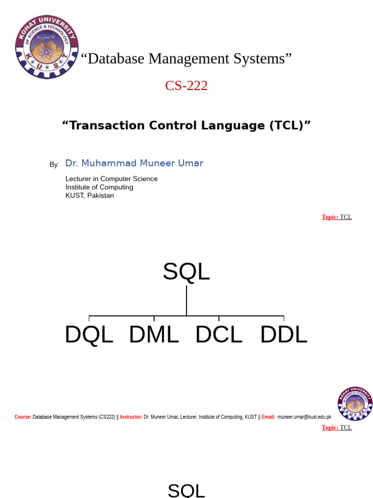 Lecture 26 Week 15 Sql Tcl Pdf Sql Database Transaction
