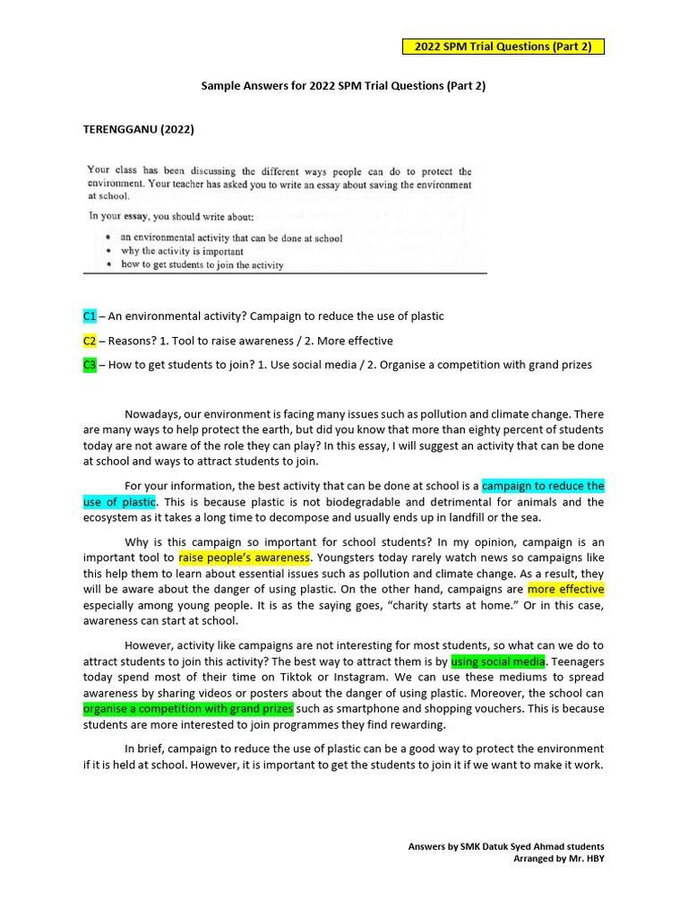 Sample Answers For 2022 SPM Trial Questions - Part 2 | PDF | Electronic ...