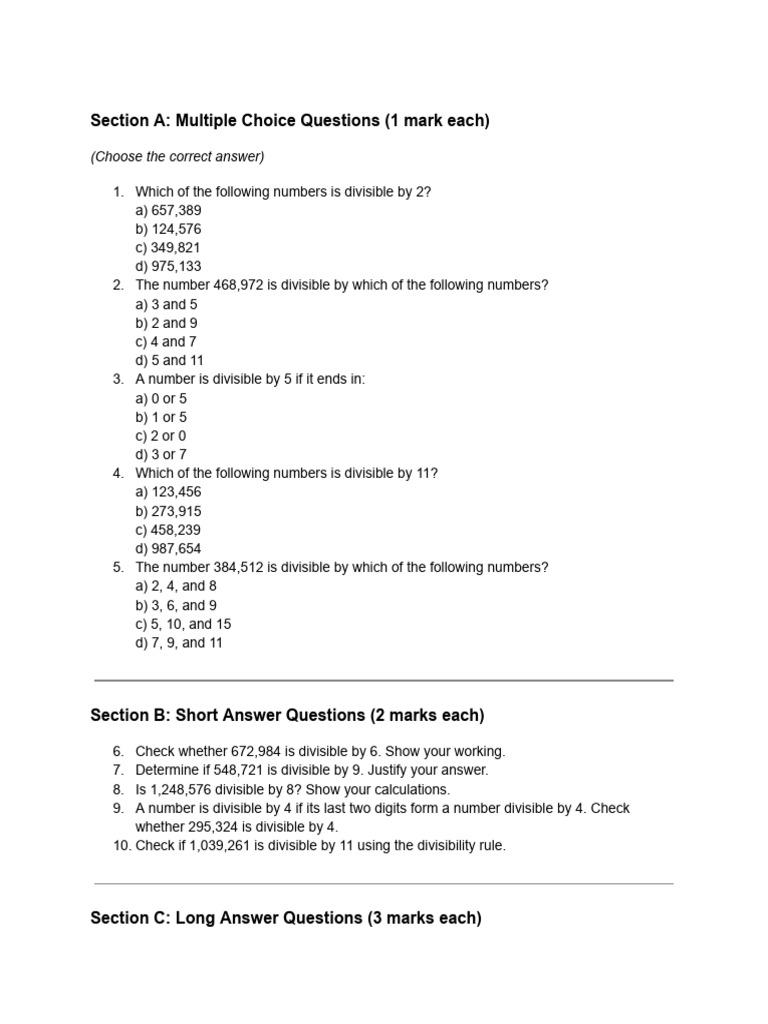 Divisibility Rules Practice for Grade 6 | PDF