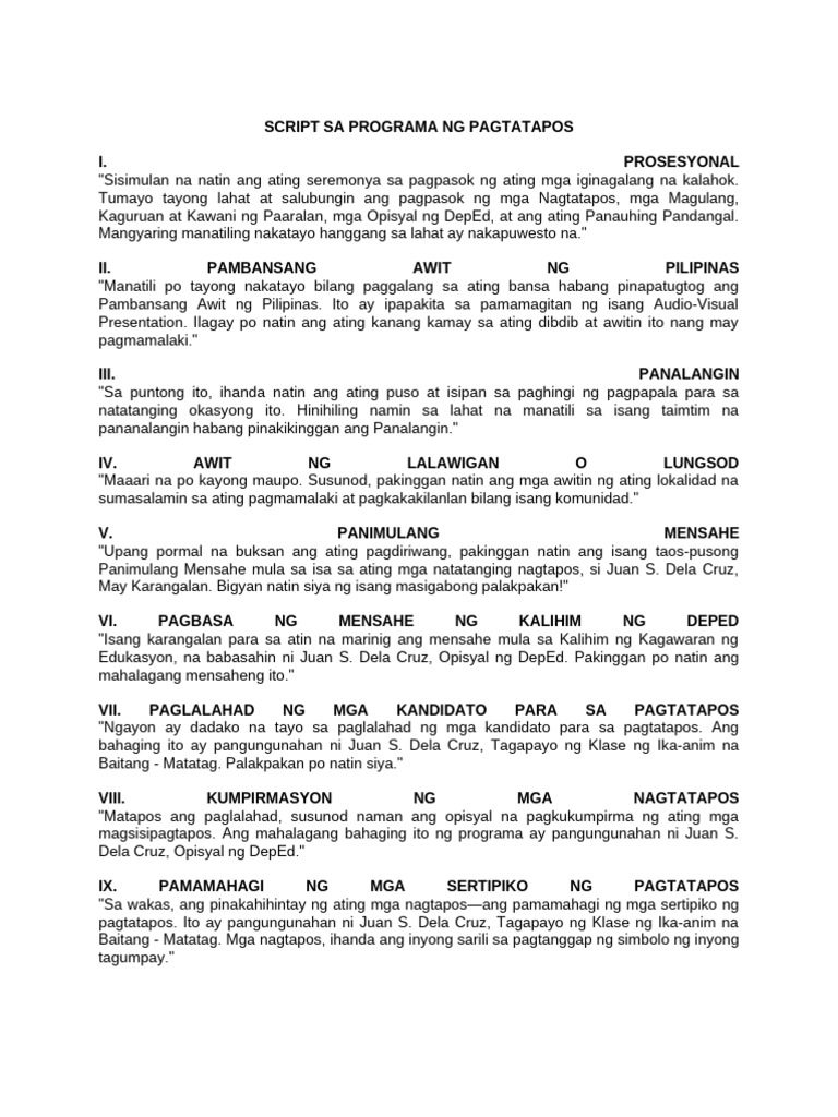 TAGALOG-Graduation Emcee Script | PDF