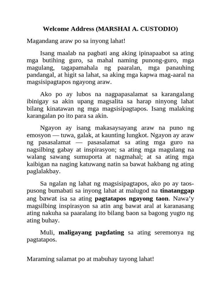 Welcome Address | PDF