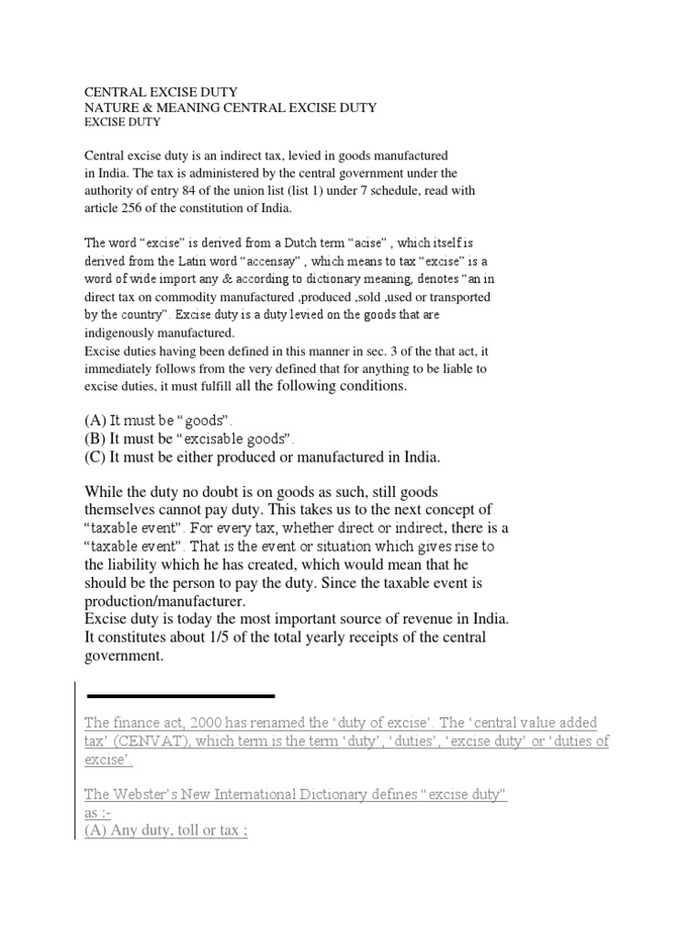 Central Excise Duty | PDF | Excise | Taxation