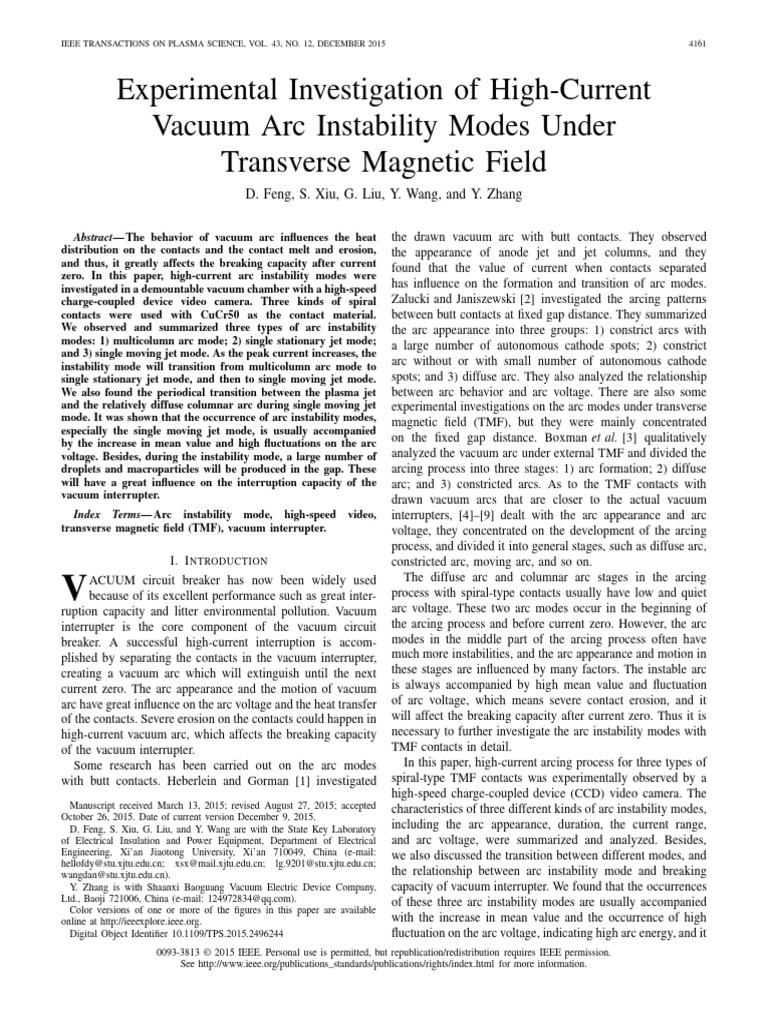 Experimental Investigation of High-Current Vacuum Arc Instability Modes Under Transverse ...