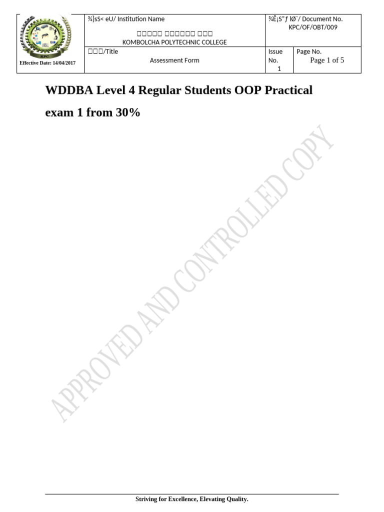 KPC-OF-OBT-009 - OOP Practical Exam | PDF