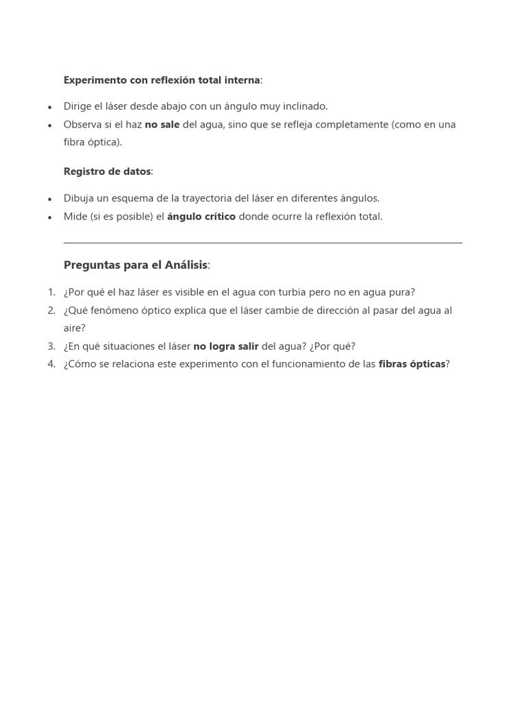 Experimento Con Reflexión Total Interna | PDF