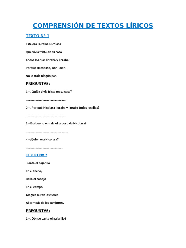 Comprension de Textos Liricos | PDF