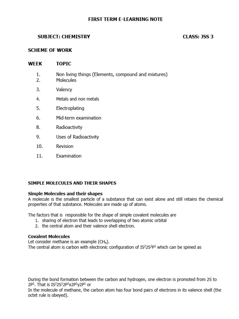Chemistry JSS 3 First Term | PDF | Nuclear Physics | Radioactive Decay