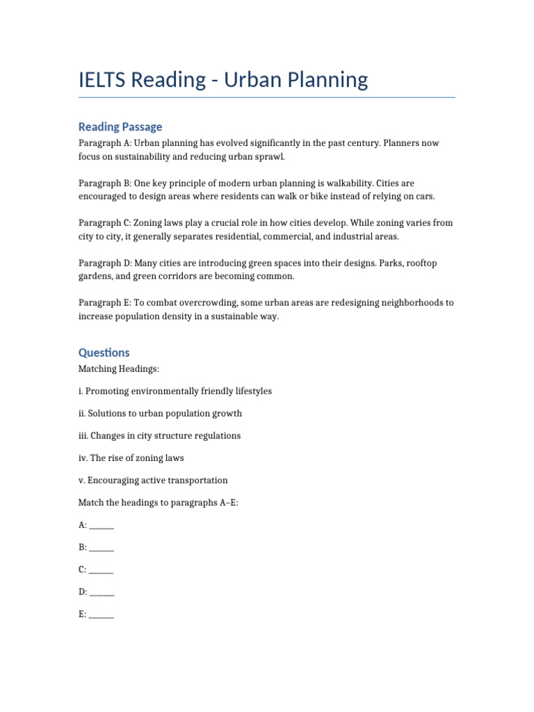 IELTS Reading: Urban Planning Insights | PDF